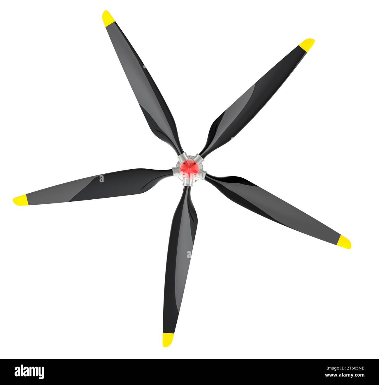 Airplane propeller with 5 blades, 3D rendering isolated on white ...
