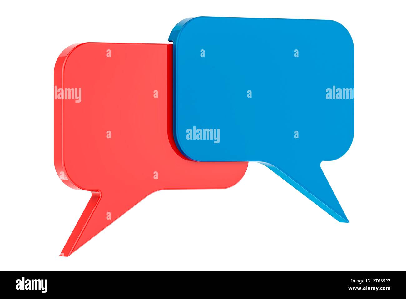 Two speech bubbles, dialogue or debate, concept. 3D rendering isolated ...