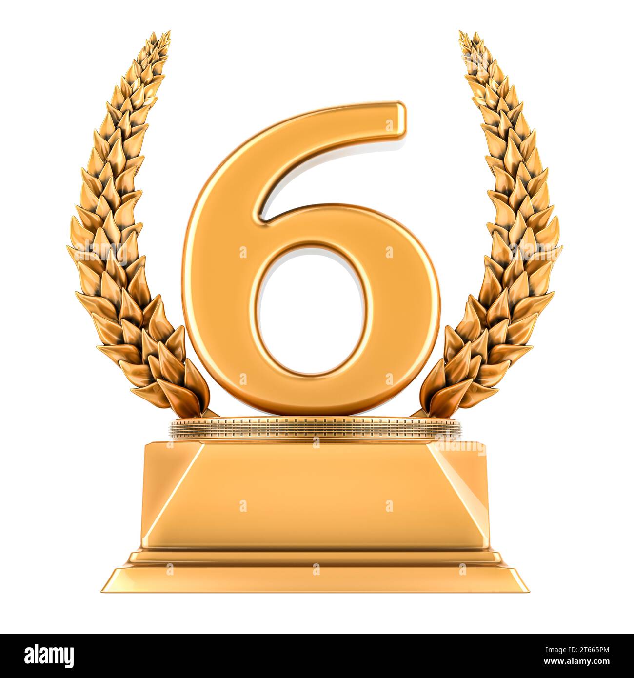 Sixth place, golden trophy cup, 3D rendering isolated on white ...