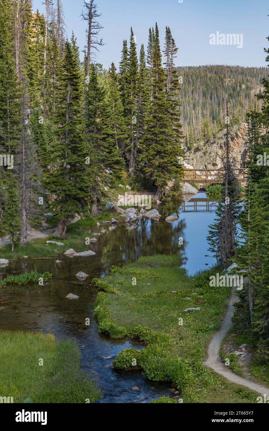 Pedestrian bridge over waters from the Lake Marie runoff at the ...