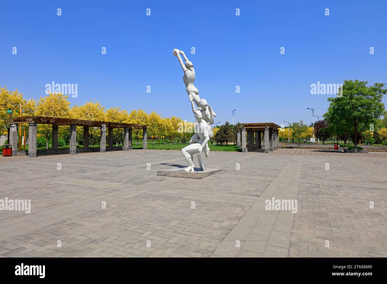 Volleyball player sculpture in the park, Tangshan, China Stock Photo ...