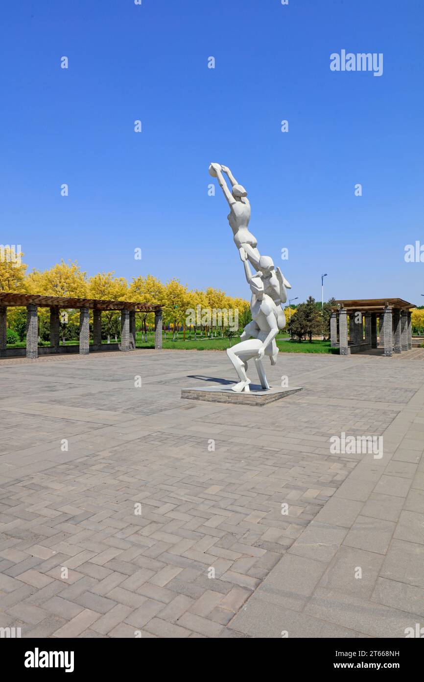 Volleyball player sculpture in the park, Tangshan, China Stock Photo ...