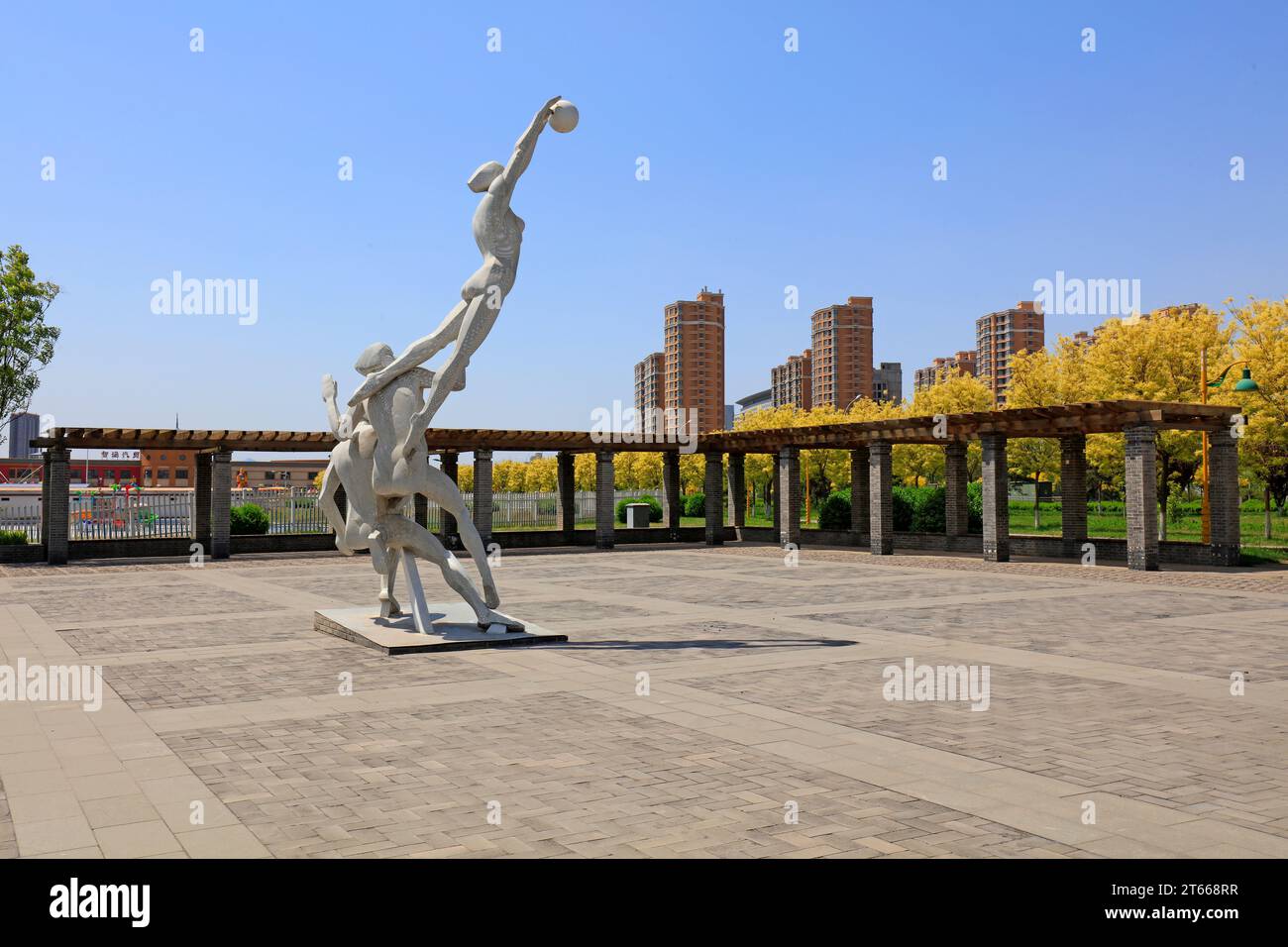 Volleyball player sculpture in the park, Tangshan, China Stock Photo ...
