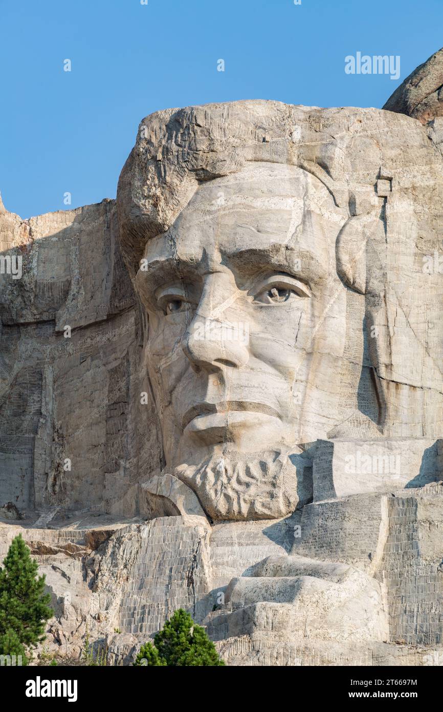Close up of the carved granite bust of Abraham Lincoln at Mount ...