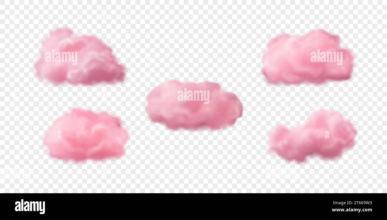 Set of 3d vector pink cotton clouds. Realistic clouds isolated on white ...