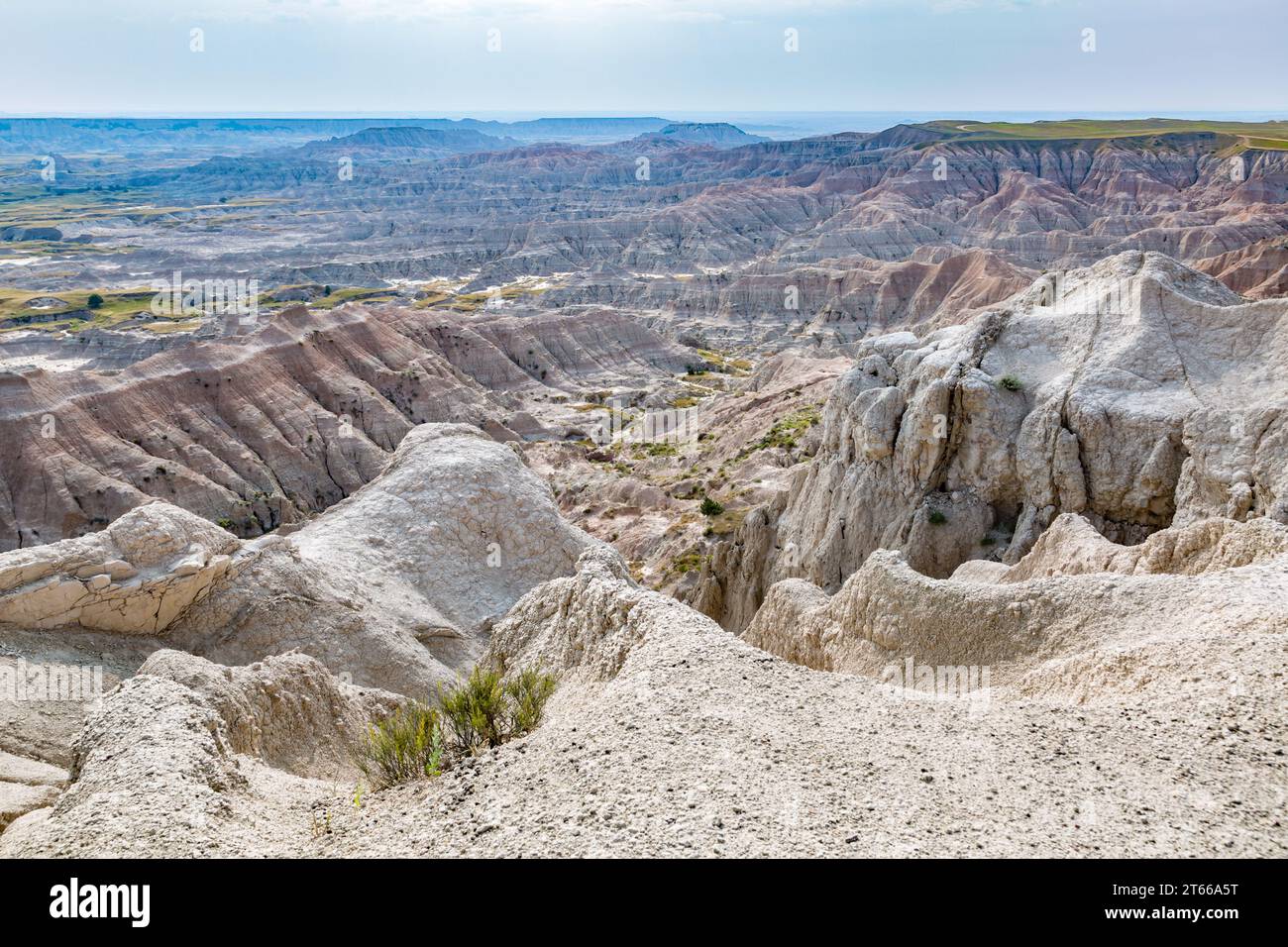 Dry riverbed in the bottom of a deep canyon in the Badlands National ...