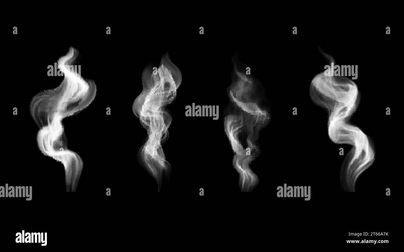 Realistic white hot food and drink smoke. Swirl vapour and flow haze on ...