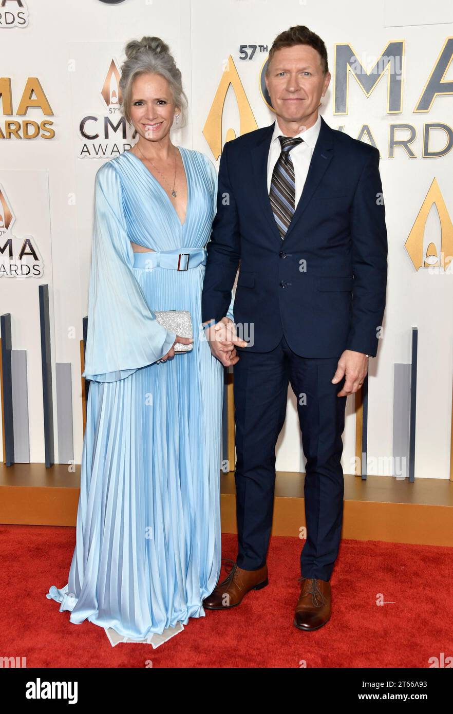 Karen Greer, left, and Craig Morgan arrives at the 57th Annual CMA ...