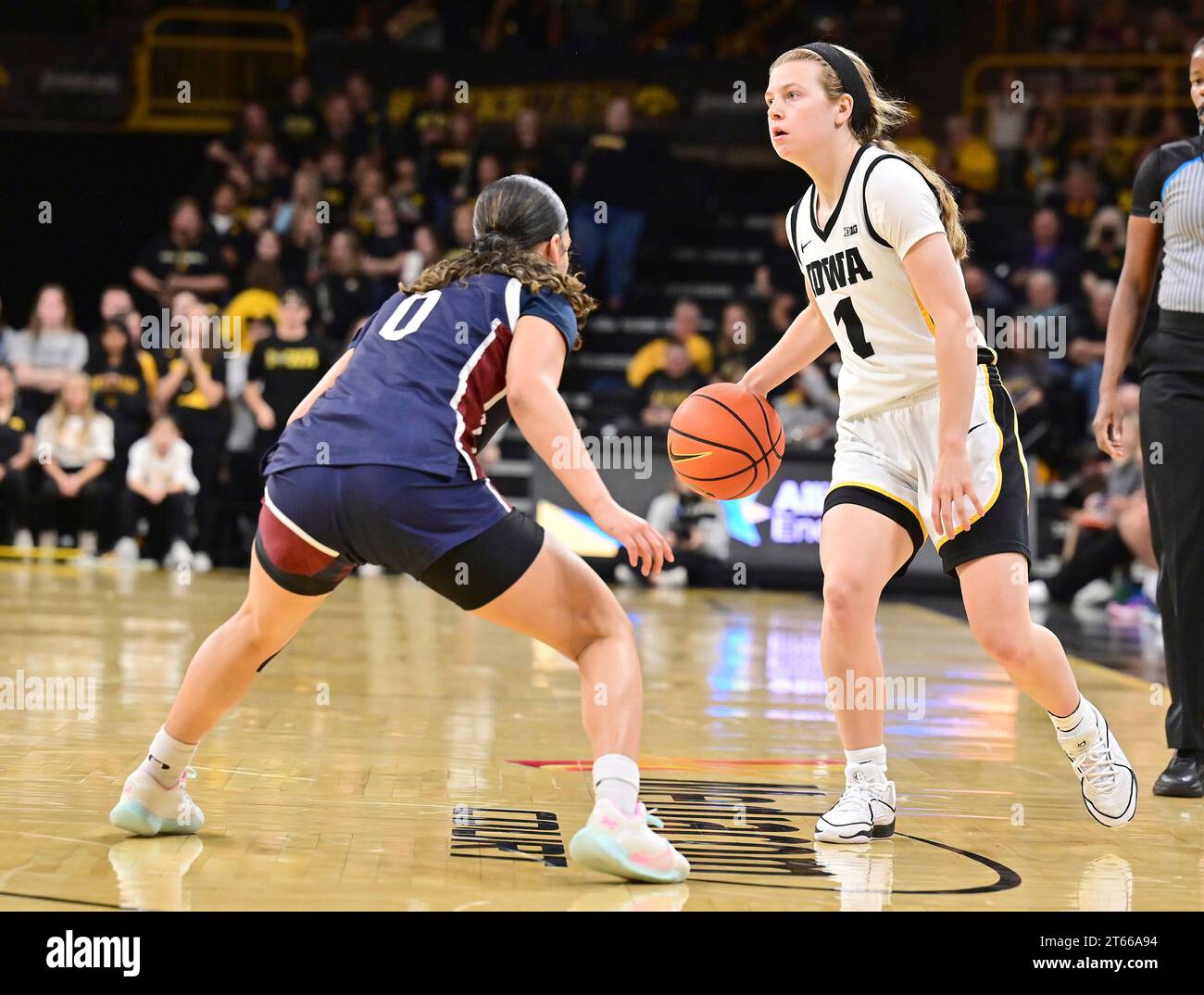 IOWA CITY, IA - NOVEMBER 06: Iowa guard Molly Davis (1) holds the ball ...