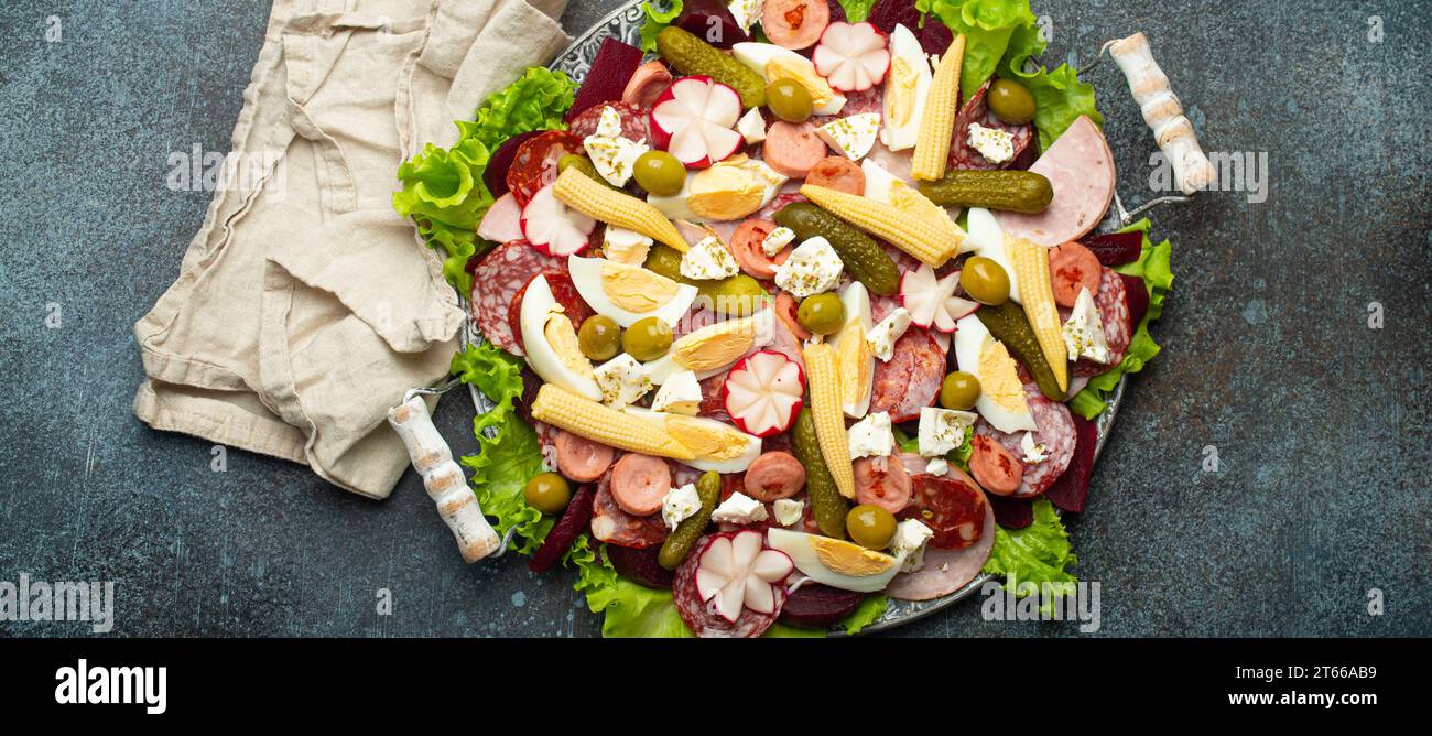 Fiambre, salad of Guatemala, Mexico and Latin America, served on large ...