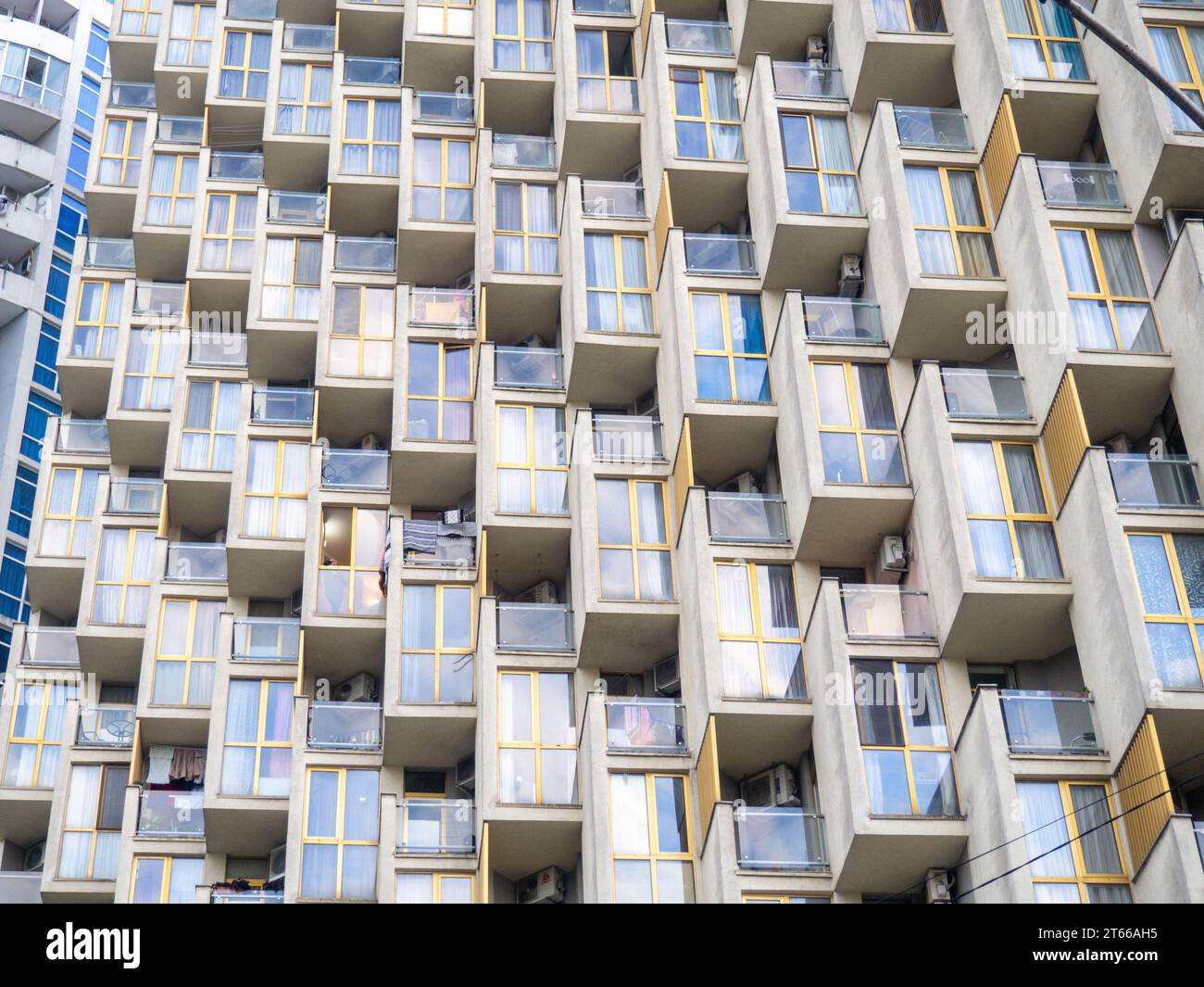 Balconies of unusual shape. Architecture background. Constructivism ...