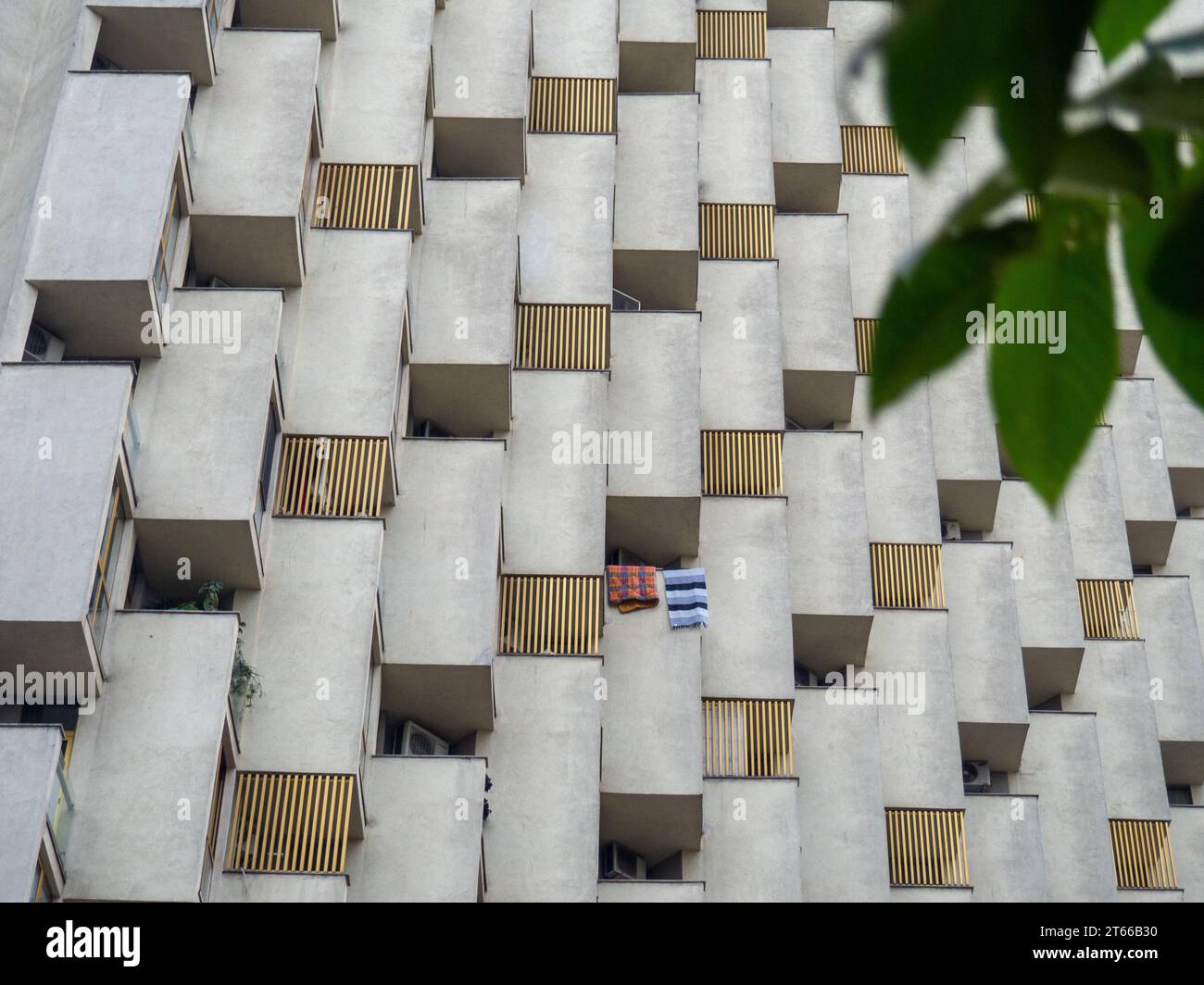 Balconies of unusual shape. Architecture background. Constructivism ...