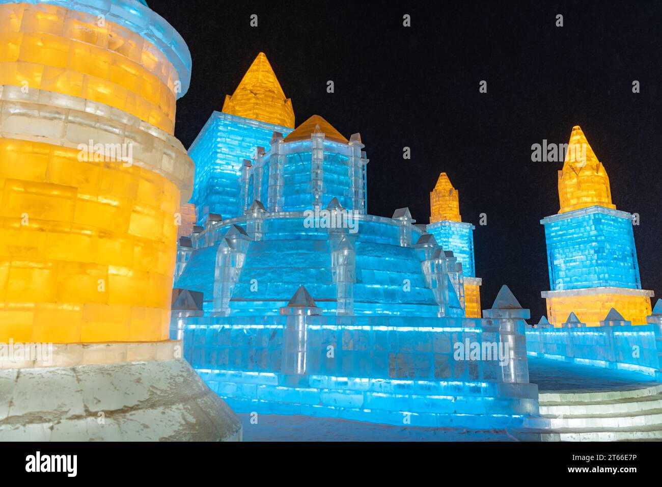 January 1, 2022, HARBIN, CHINA. Night scene in Harbin International Ice ...