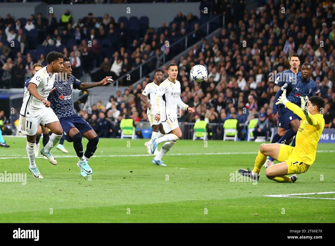 Madrid, Spain. 09th Nov, 2023. Real Madrid´s Rodrygo scores during ...