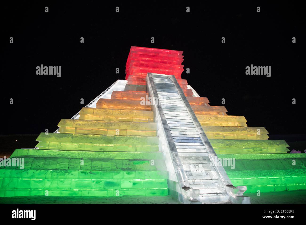 HARBIN, CHINA - January 1, 2022: Ice building in the shape of Mexican ...