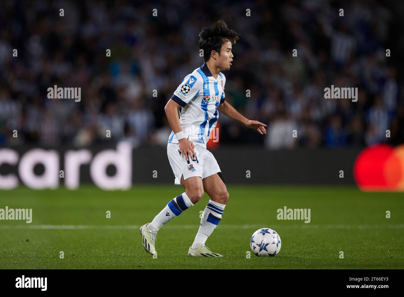 Takefusa Kubo of Real Sociedad in action during the UEFA Champions ...