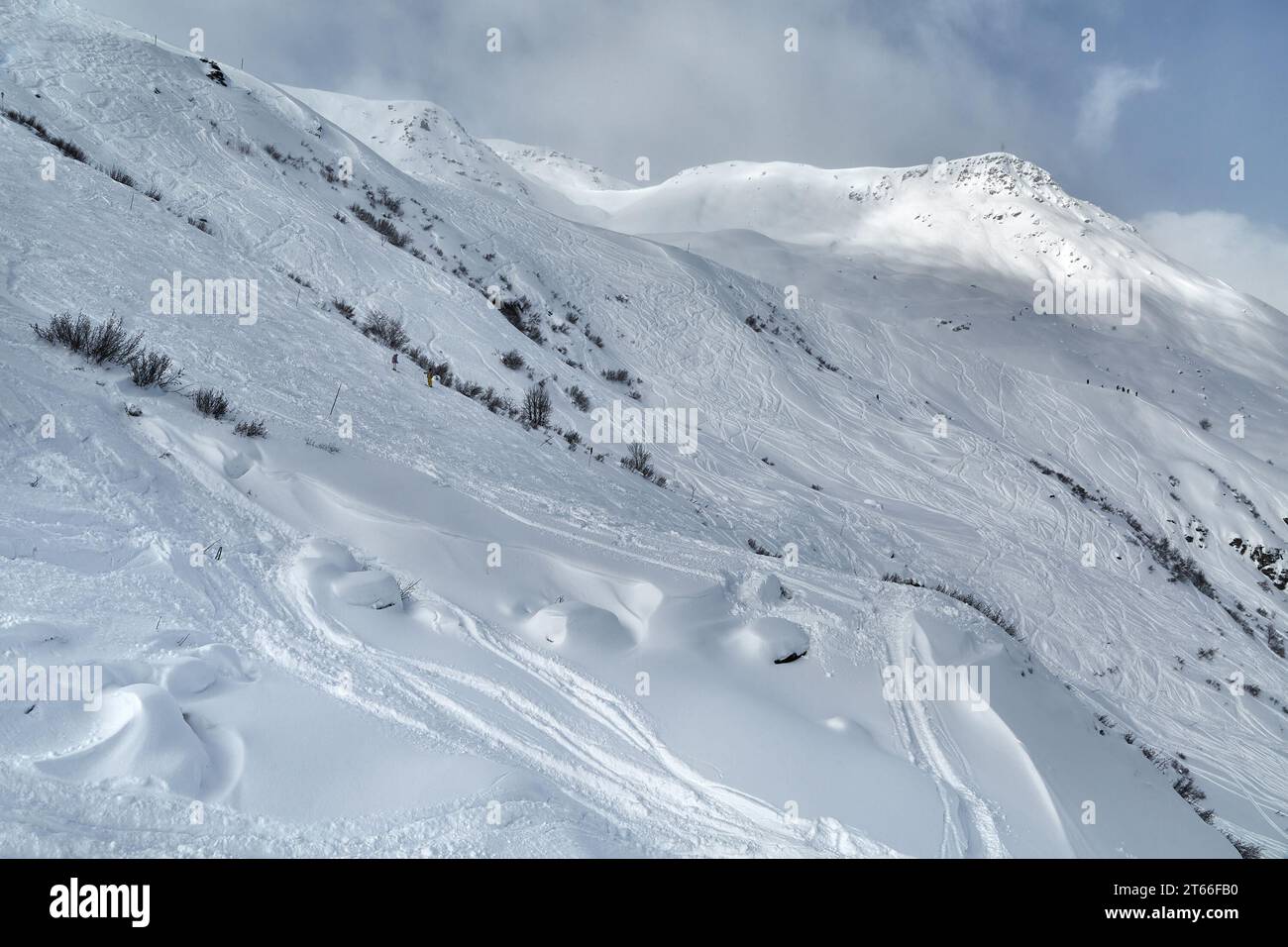 Ski Slope with Fresh Curves Stock Photo - Alamy