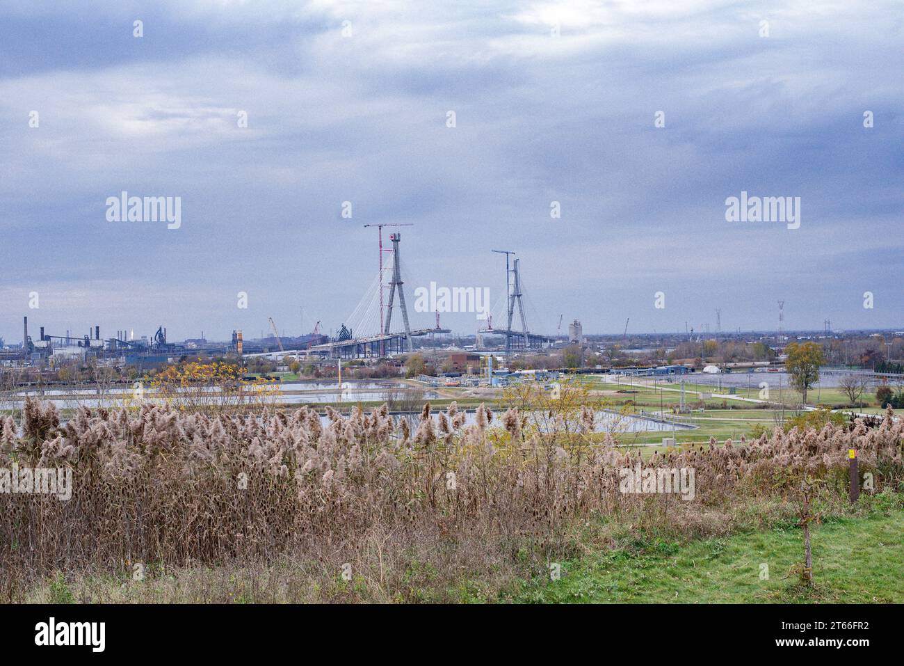 Picture of the Gordie Howe Bridge while in construction Stock Photo - Alamy