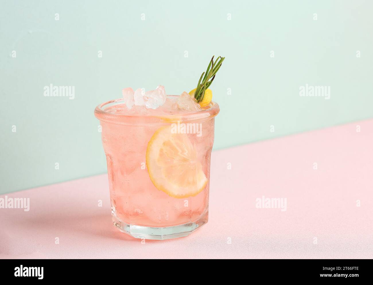 Pink Alcoholic Rose Lemon Beverage or Lemonade, Cocktail with Rosemary ...