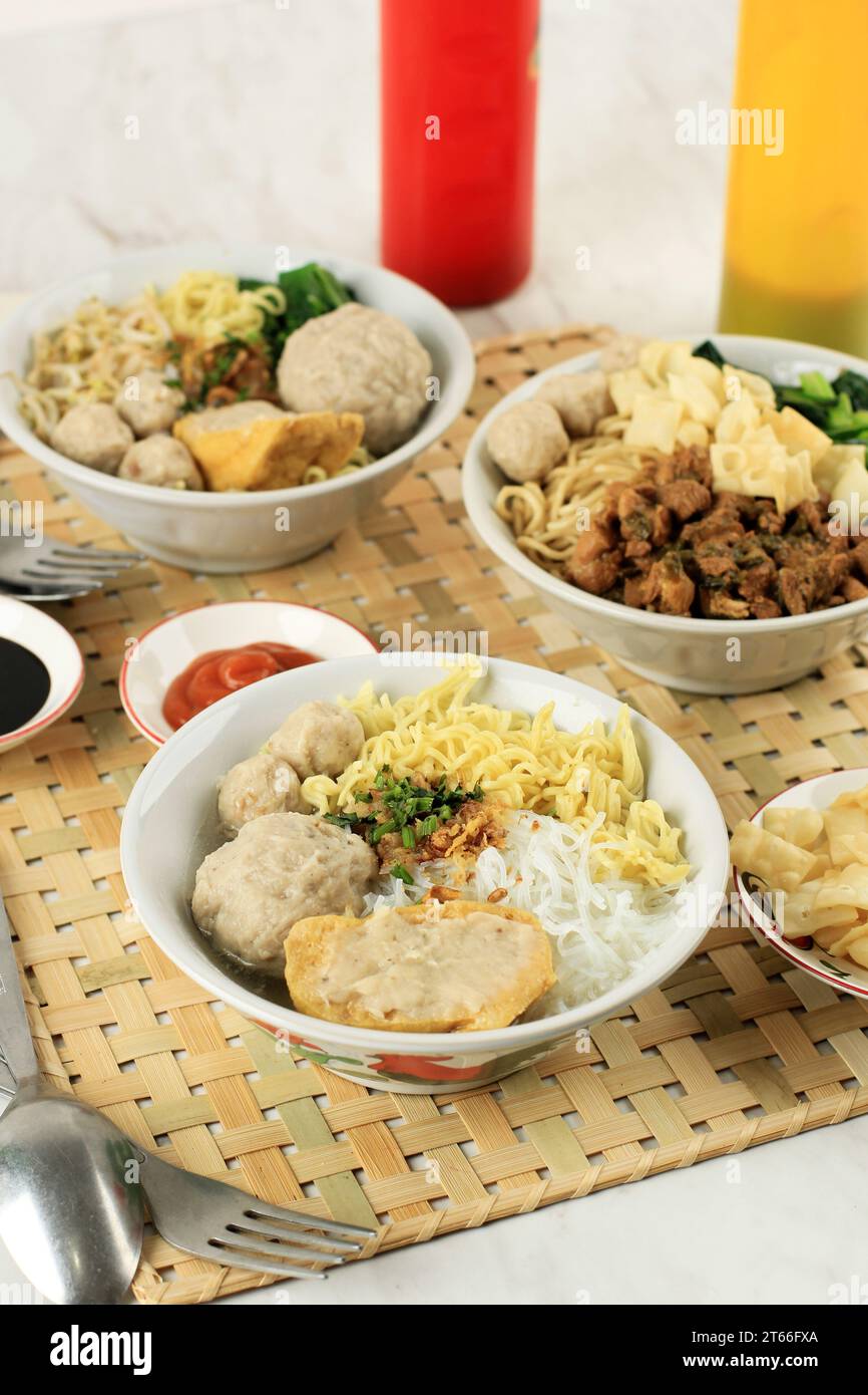 Bakso Mie Ayam Various Chicken Noodle And Meatballs Indonesian
