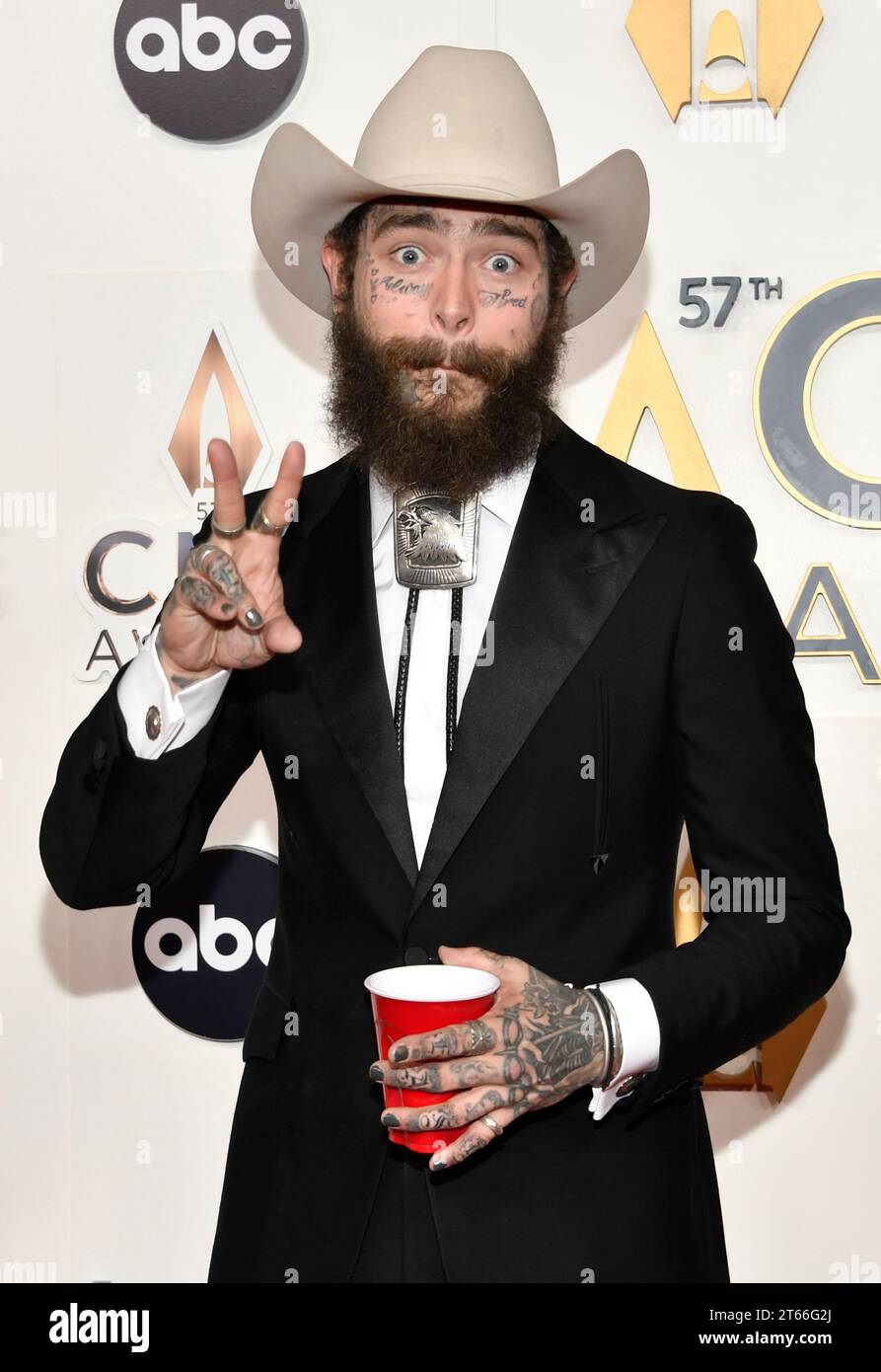 Post Malone arrives at the 57th Annual CMA Awards on Wednesday, Nov. 8 ...