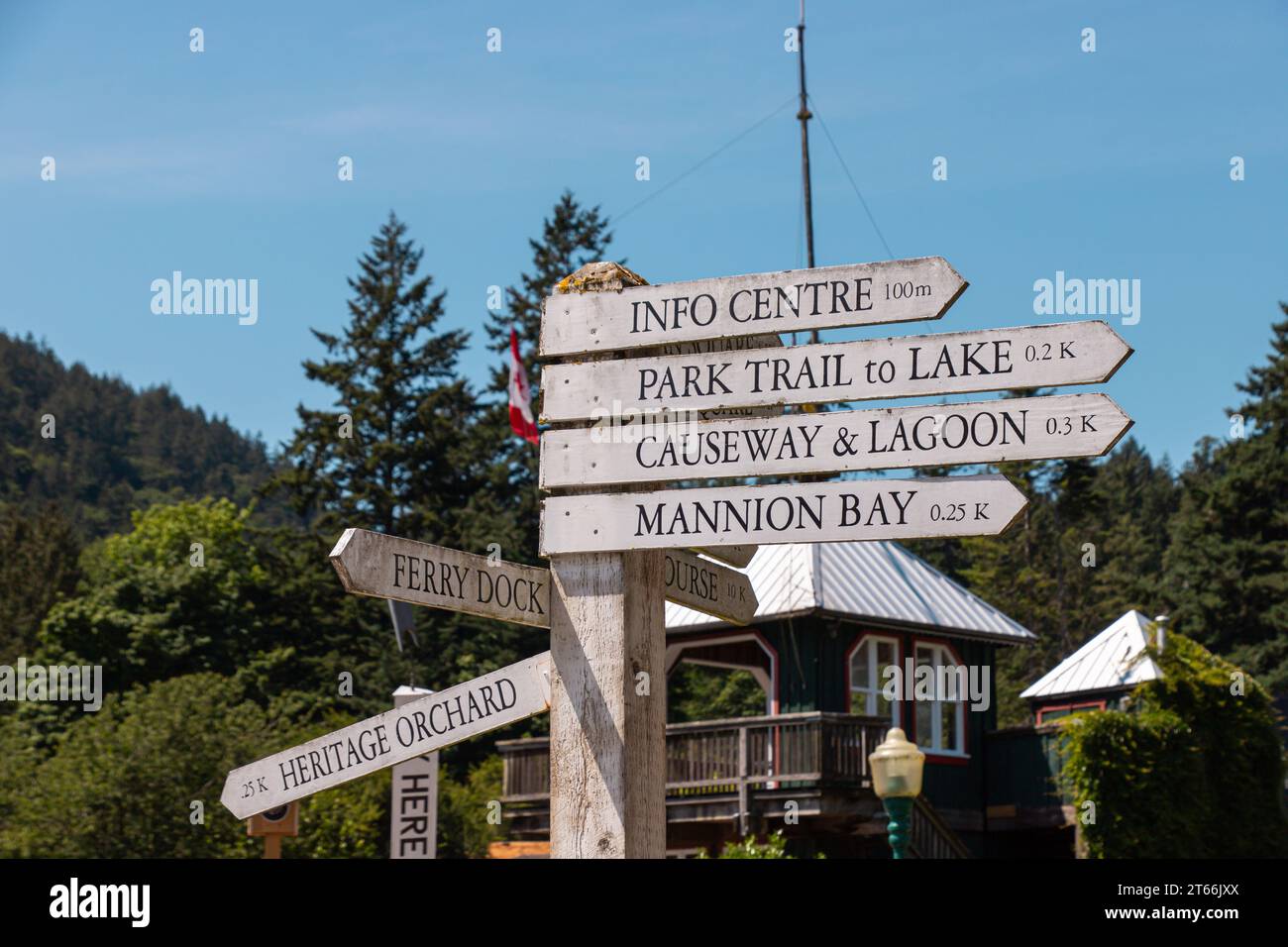 Bowen Island, CANADA - Jun 28 2023 : Iconic wooden signpost near Snug ...