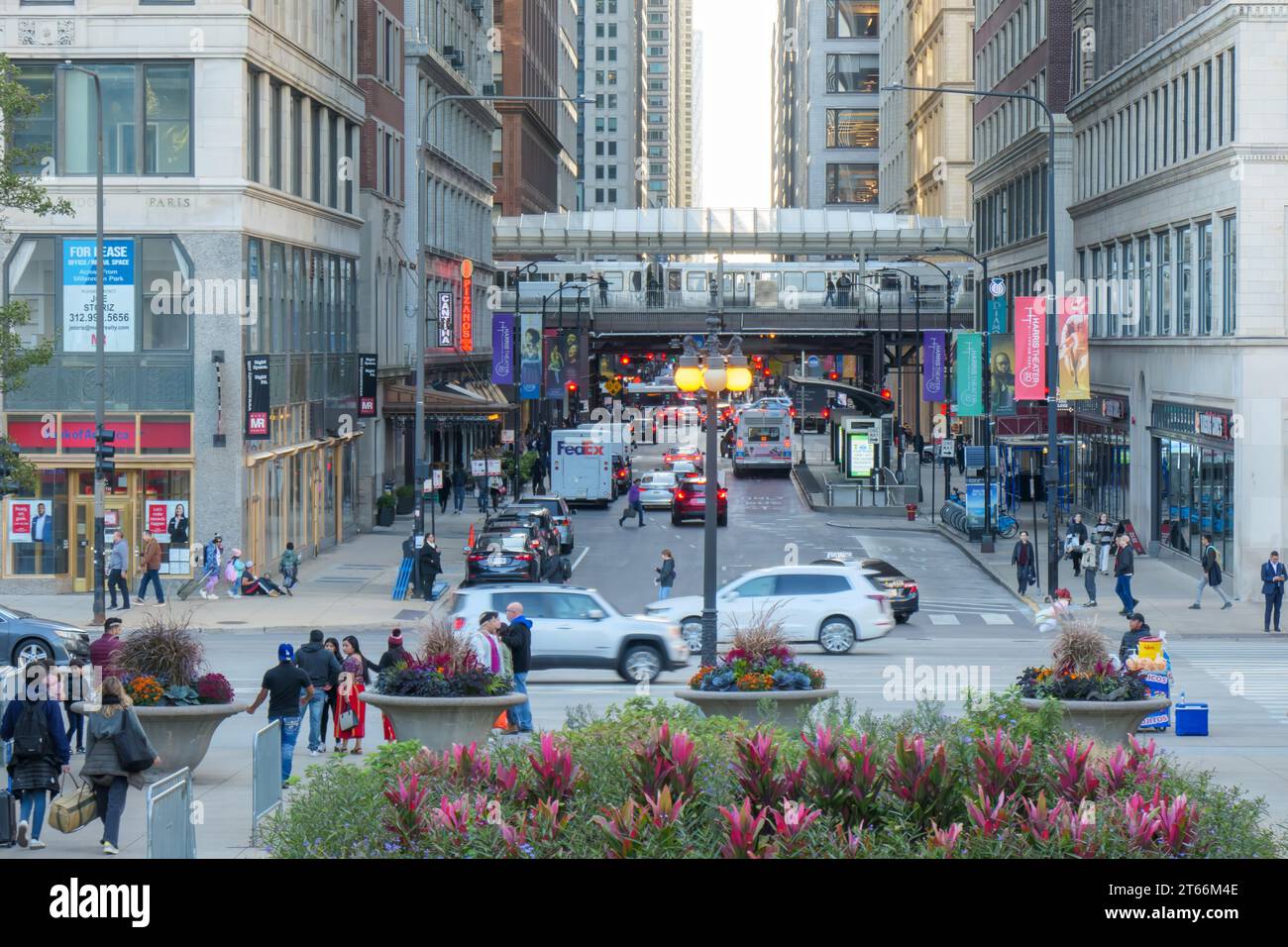View west on Madison Street from Millennium Park. Chicago, Illinois ...