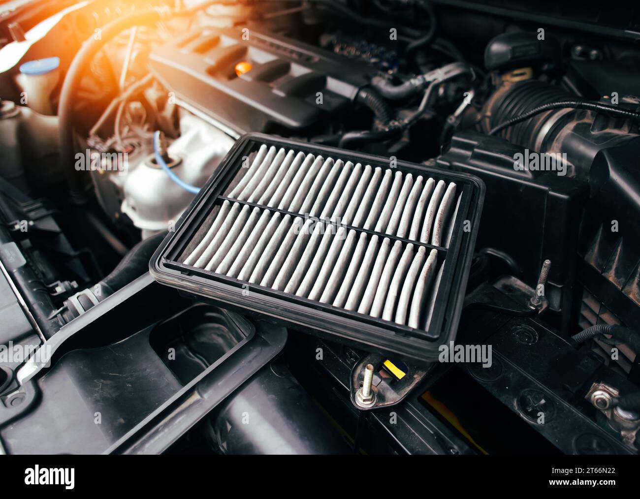 Car air filter in the car engine compartment to replace the old air ...