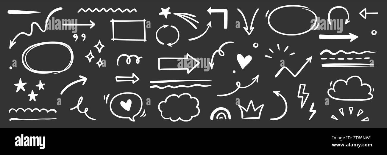 Hand drawn red line star sparkle, emphasis, underline element set on ...