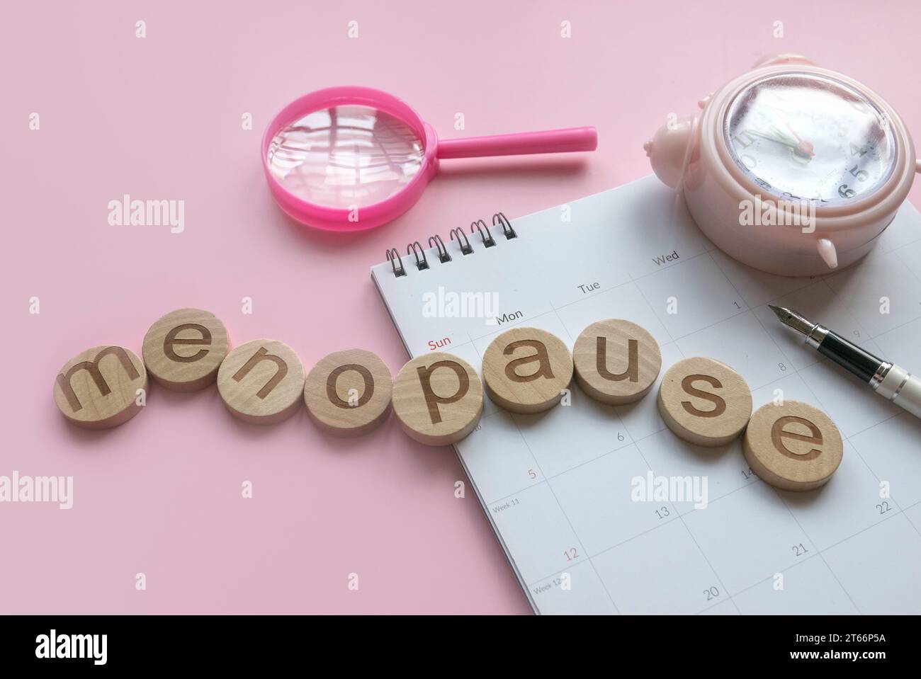 Menopause concept. Alphabet over a calendar. Healthcare and medical for ...