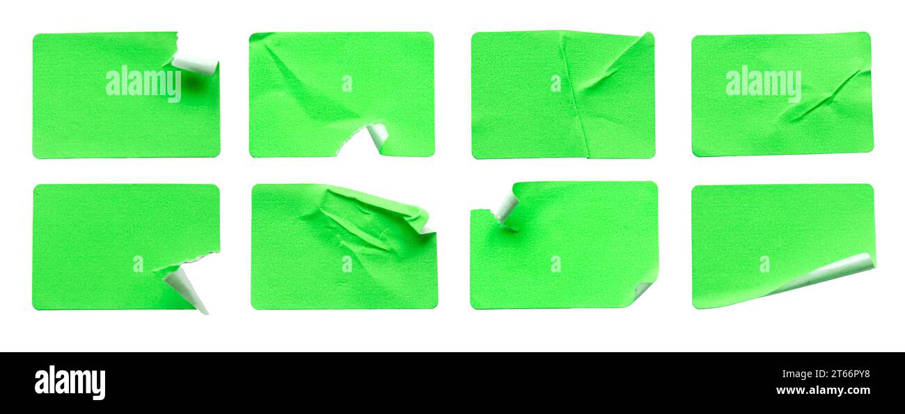 A set of green rectangular paper sticker label isolated on white ...