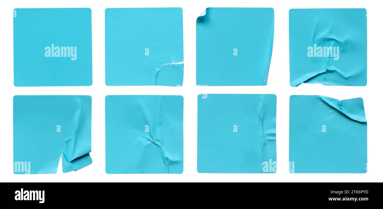 A set of blue square paper sticker label isolated on white background ...