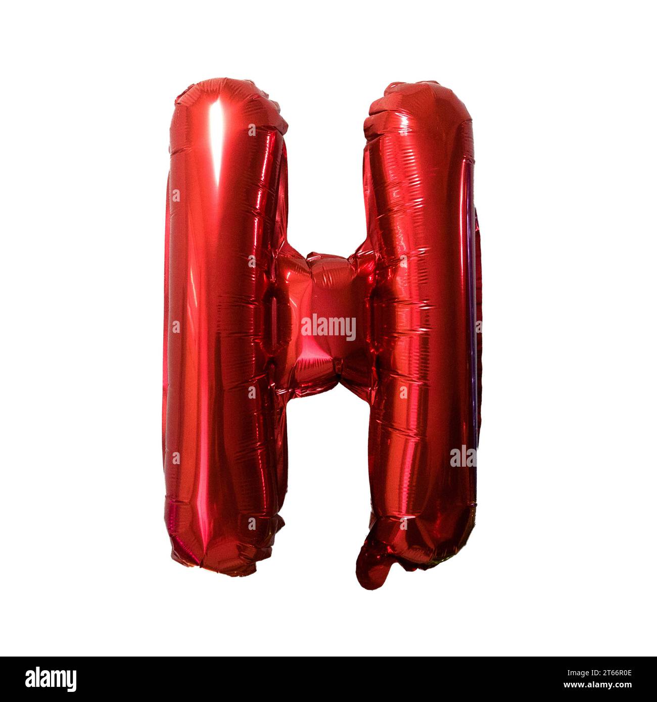 Red foil balloon alphabet H isolated on white. Birthday greeting card ...