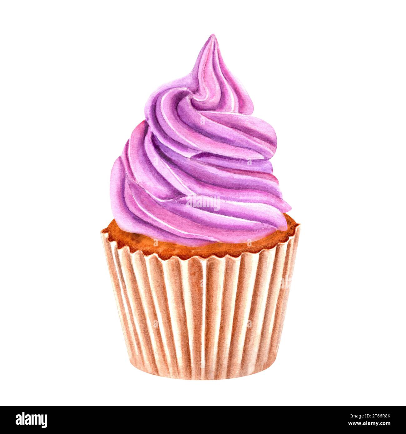 Delicious cupcake in paper wrapper decorated with pink berry cream ...