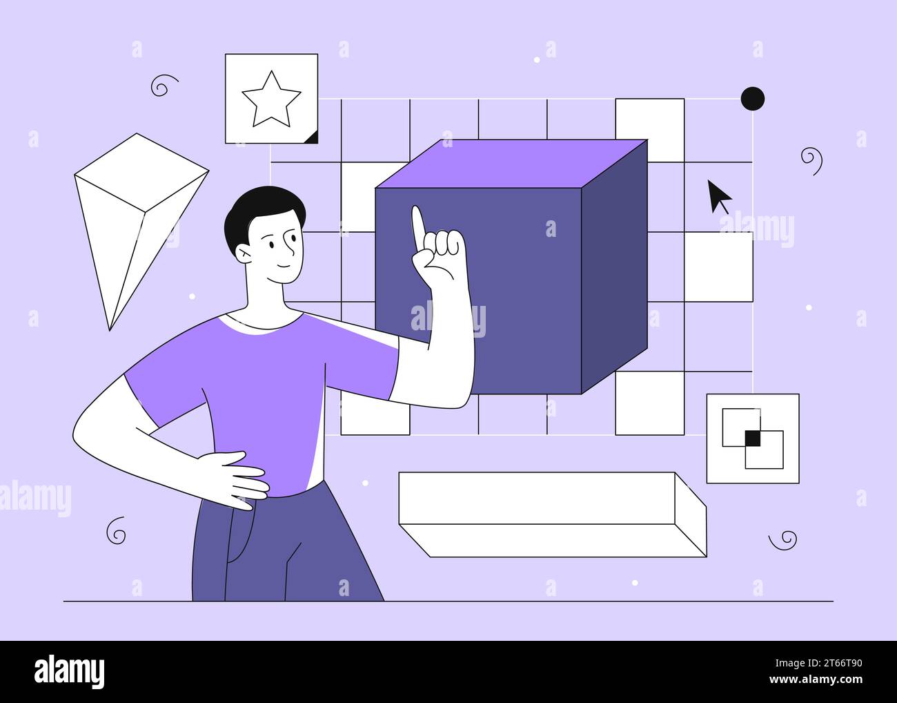 Man with 3D modeling vector line Stock Vector Image & Art - Alamy