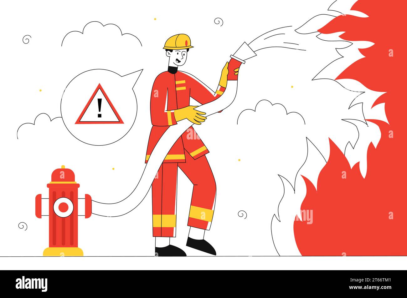 Fireman puts fire vector line concept Stock Vector Image & Art - Alamy