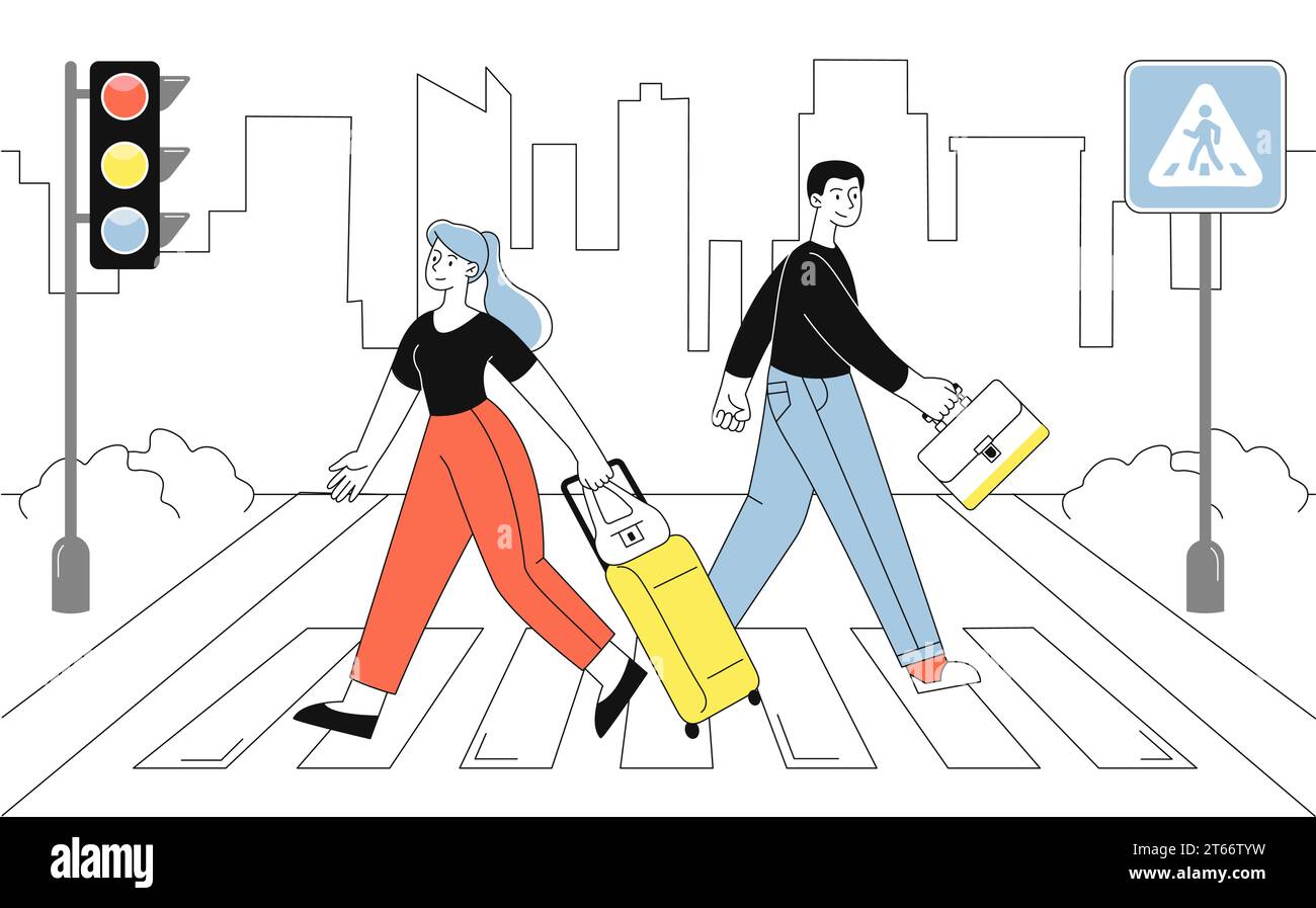 Pedestrian crossing vector line concept Stock Vector Image & Art - Alamy