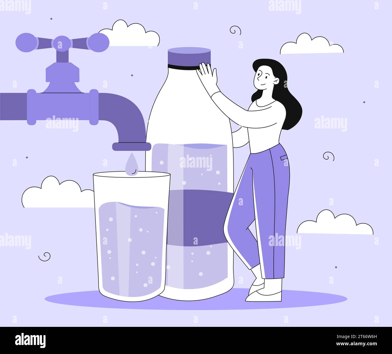 Woman with water from tap vector line concept Stock Vector Image & Art ...