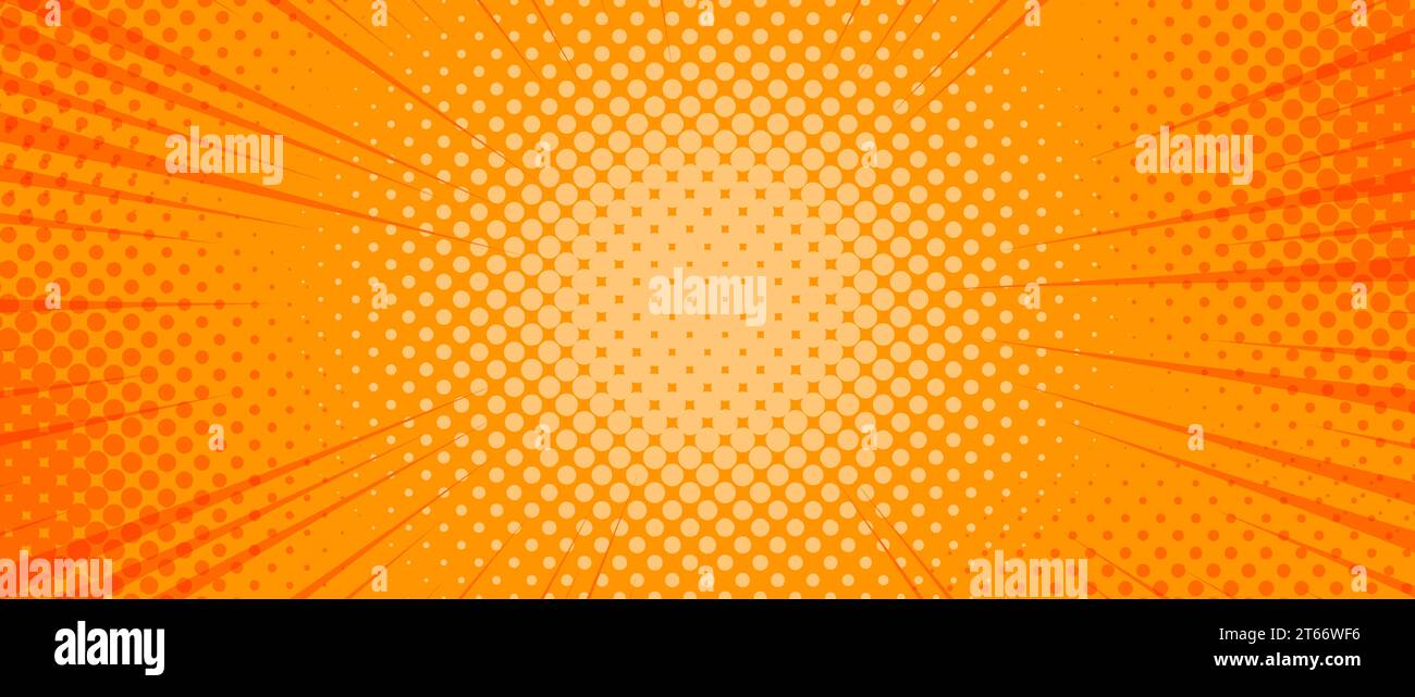Orange radial dotted comic background. Speed lines wallpaper with pop ...