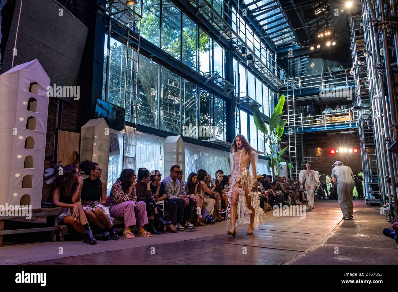 Sao Paulo, Brazil. 08th Nov, 2023. A model wears a creation from the ...