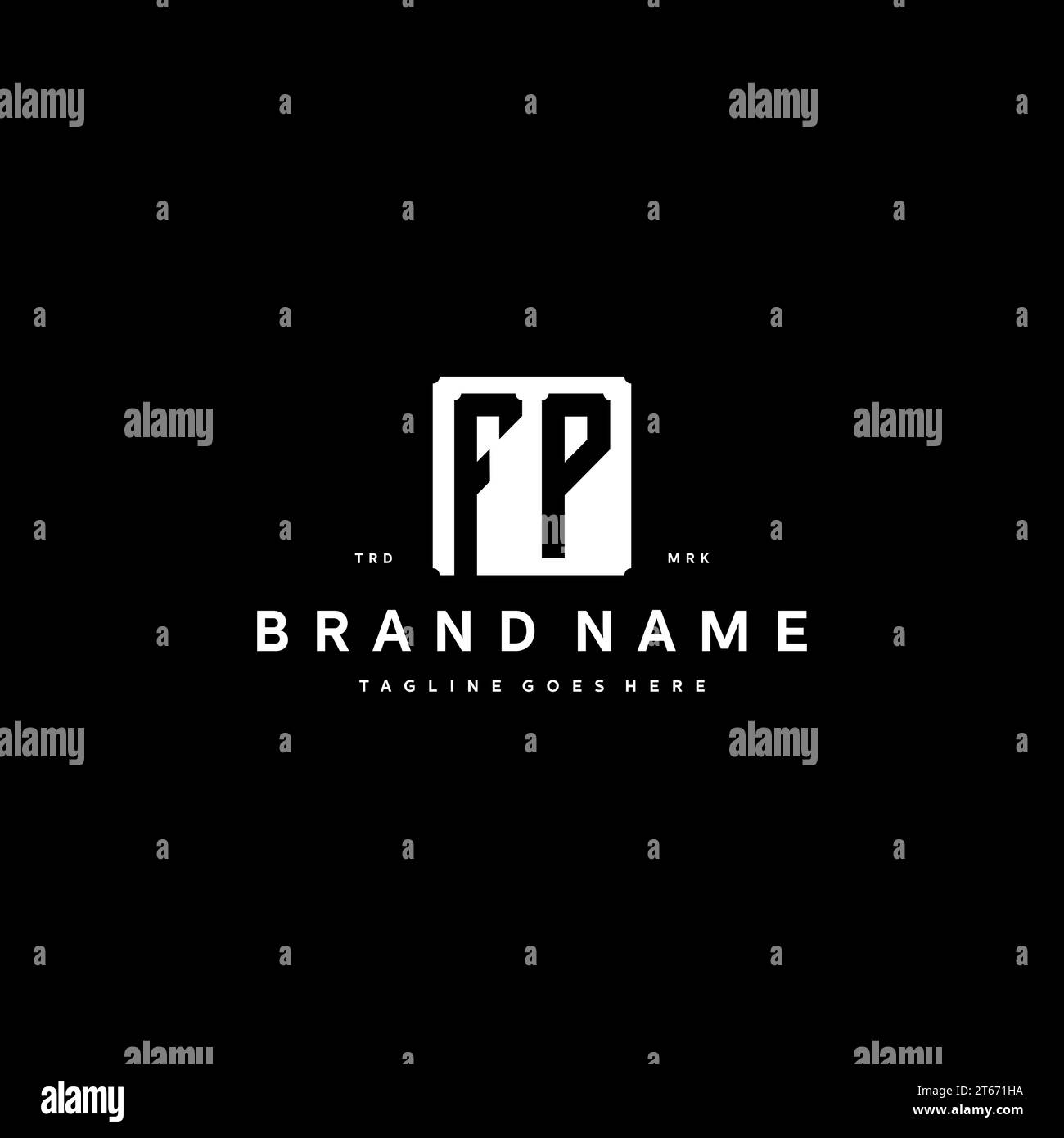 FP monogram logo initials with square rectangular shape isolated on ...