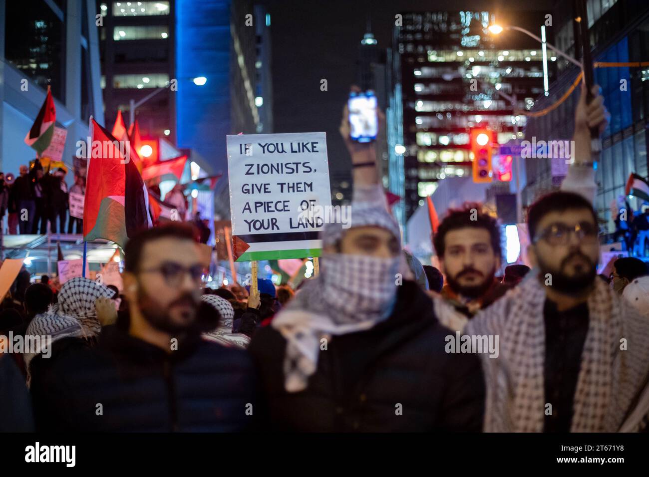 pro-Palestinian protesters seen in front of the Israeli embassy in ...