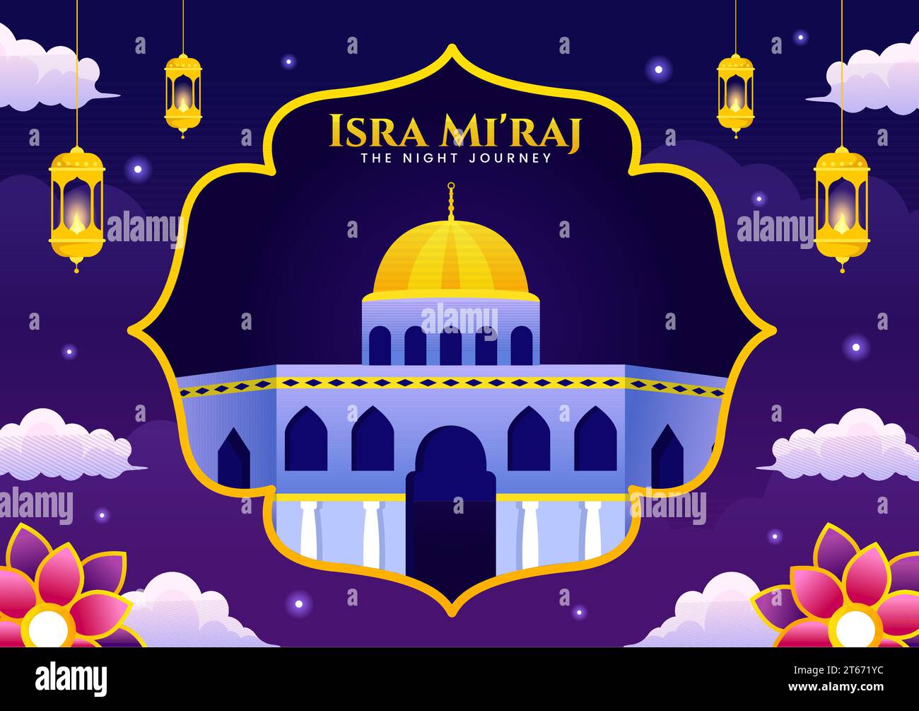 Isra Mi'raj Vector Illustration. Translation The Night Journey Prophet ...
