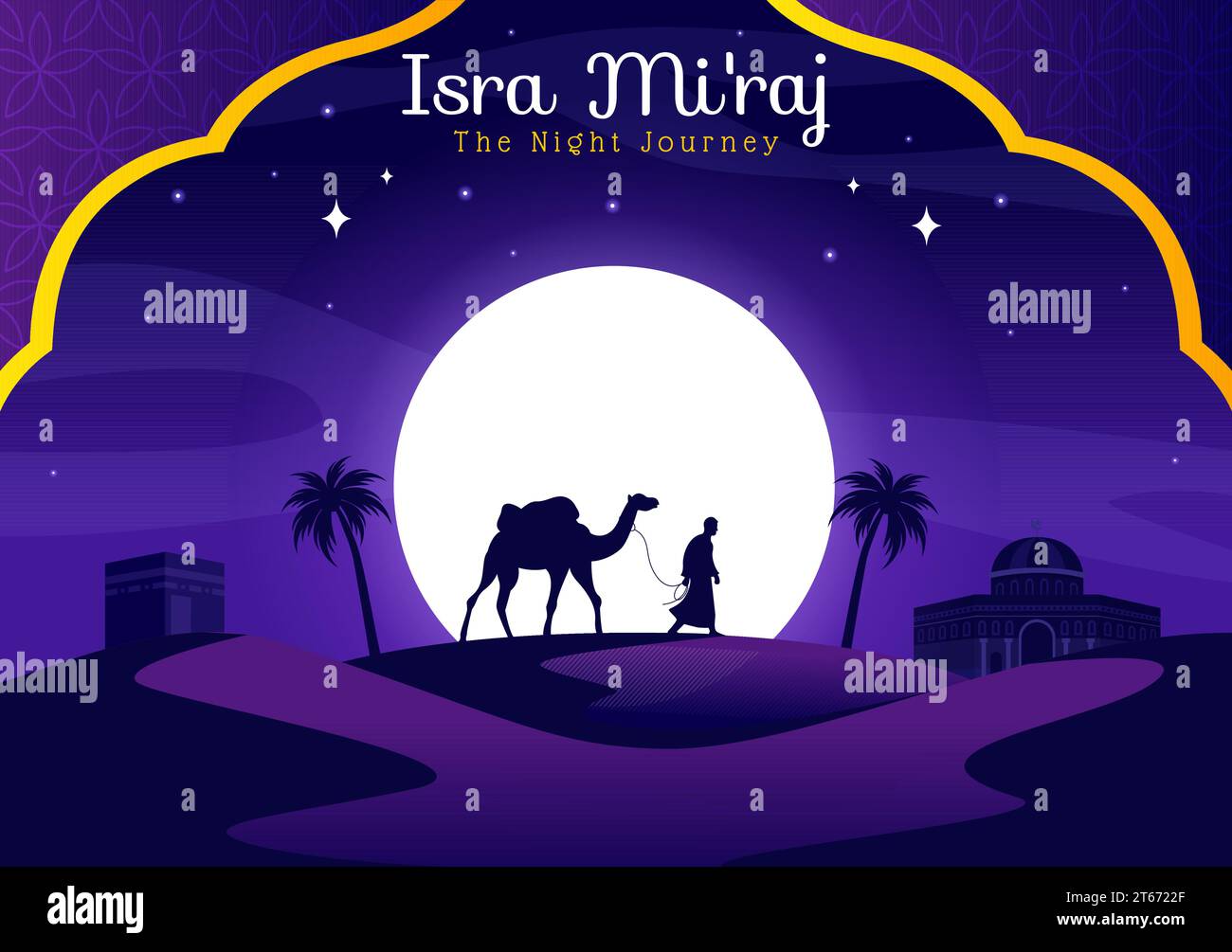 Isra Mi'raj Vector Illustration. Translation The Night Journey Prophet Muhammad. with Mosque and ...