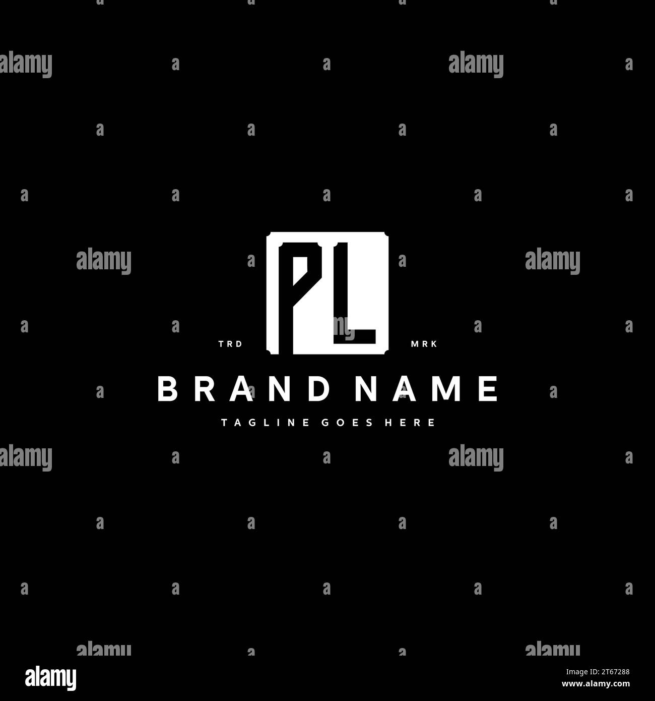 PL monogram logo initials with square rectangular shape isolated on ...