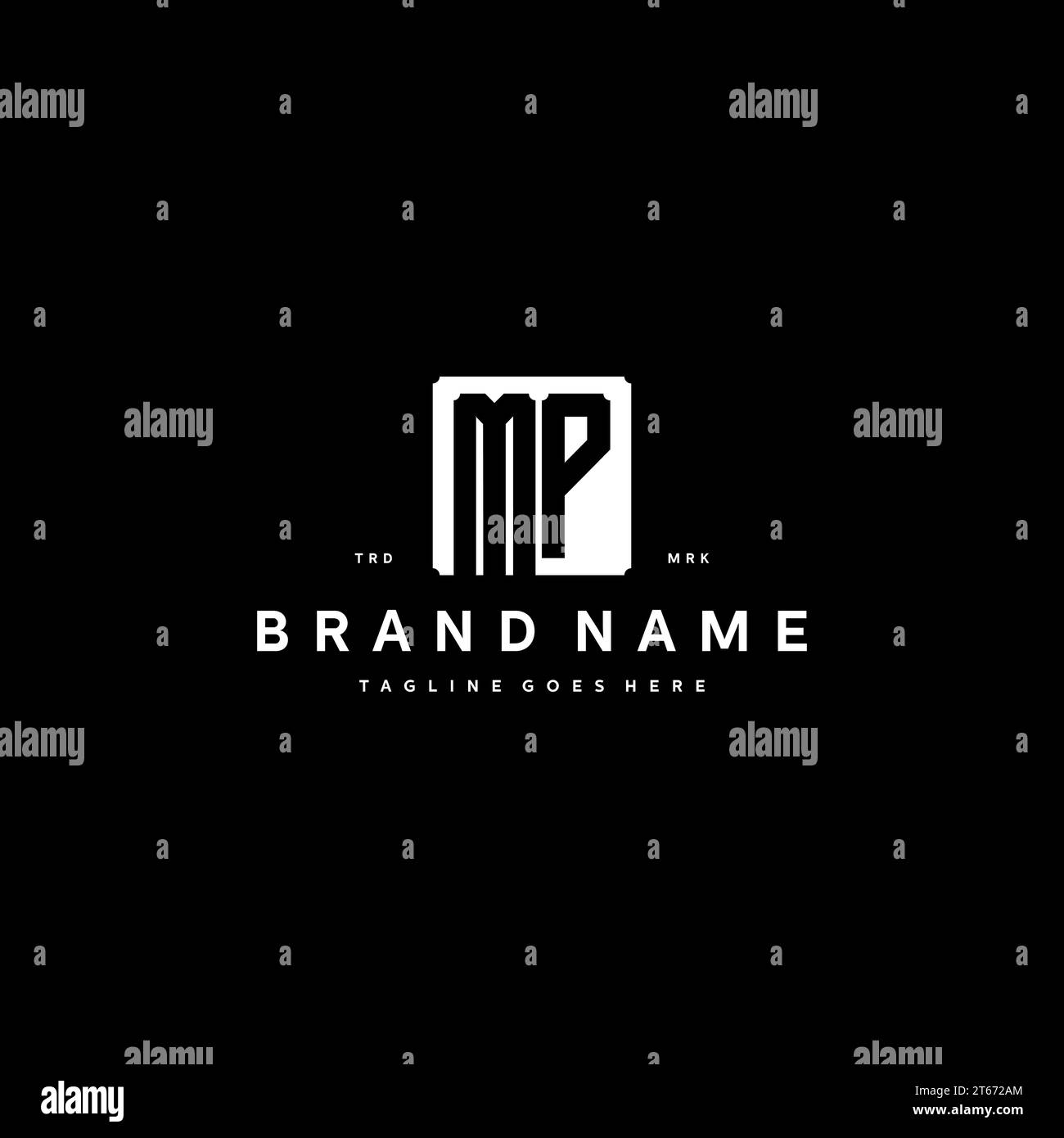 MP monogram logo initials with square rectangular shape isolated on black background initials ...