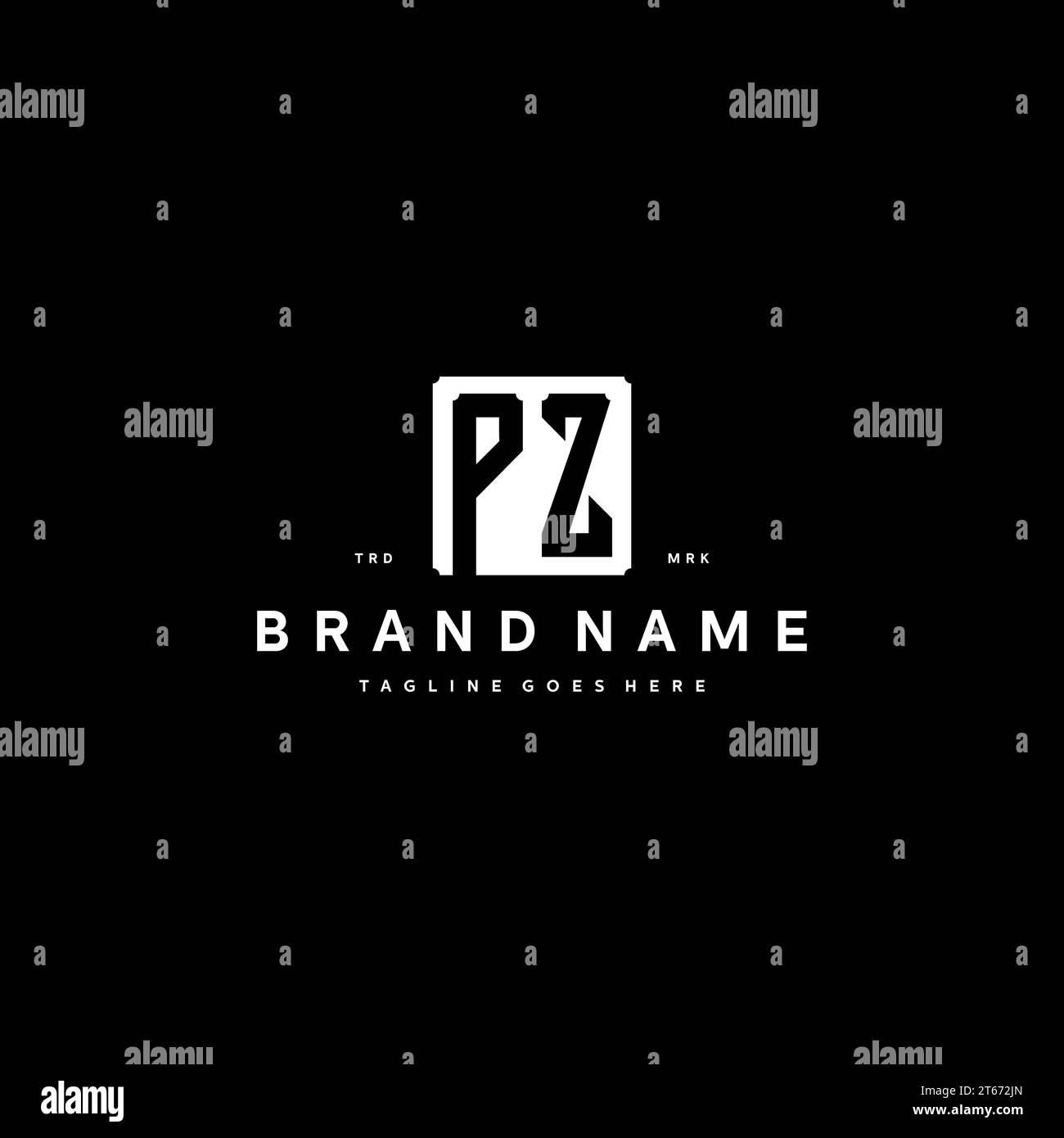 PZ monogram logo initials with square rectangular shape isolated on ...