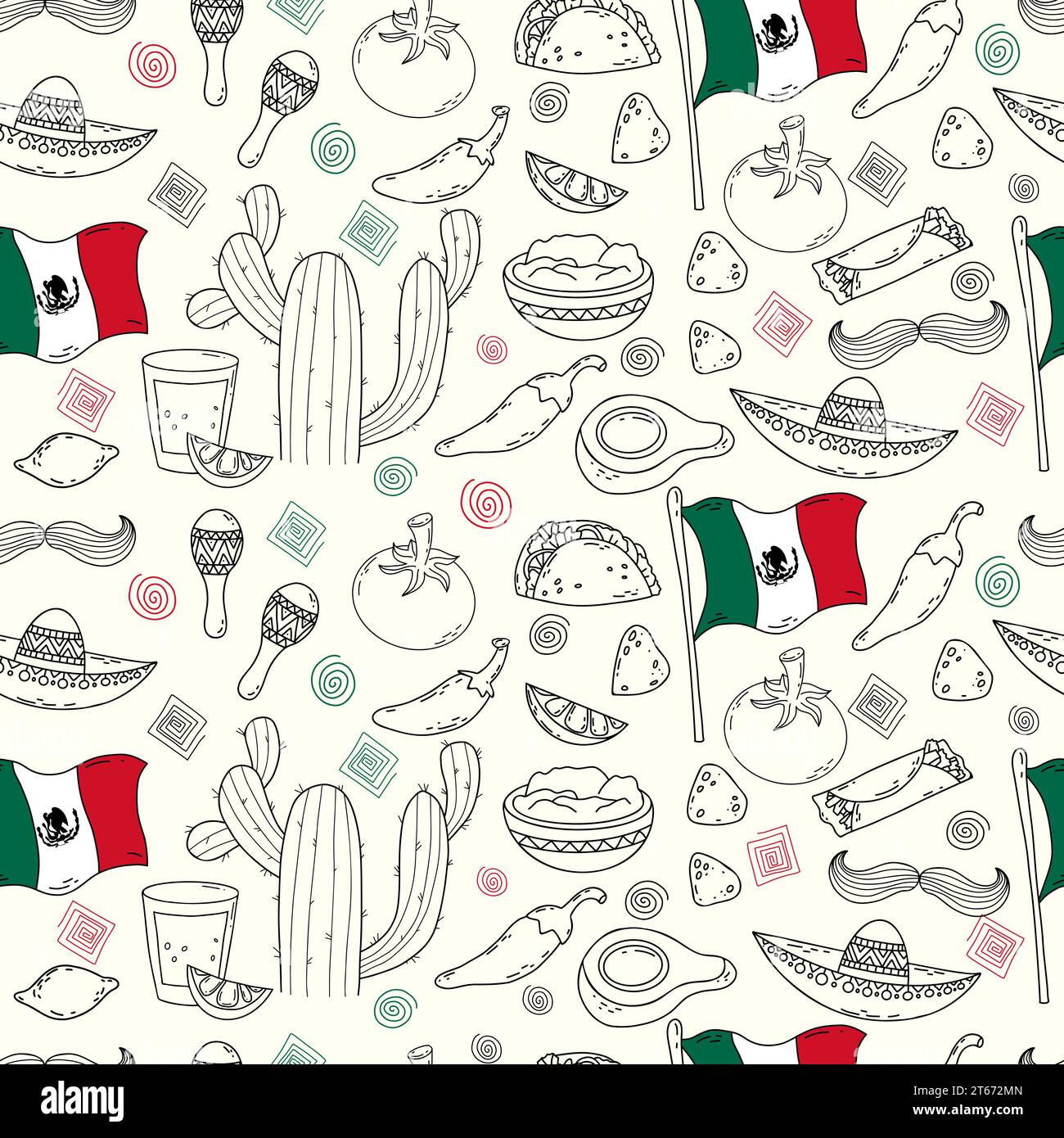 Mexican seamless pattern. Traditional elements culture, food and flag ...