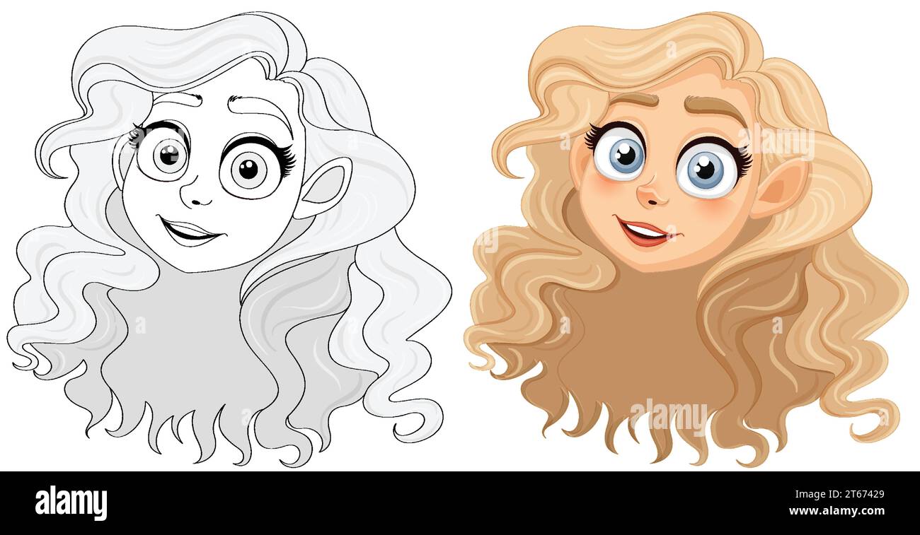 Vector cartoon illustration of a stunning woman with flowing blonde ...