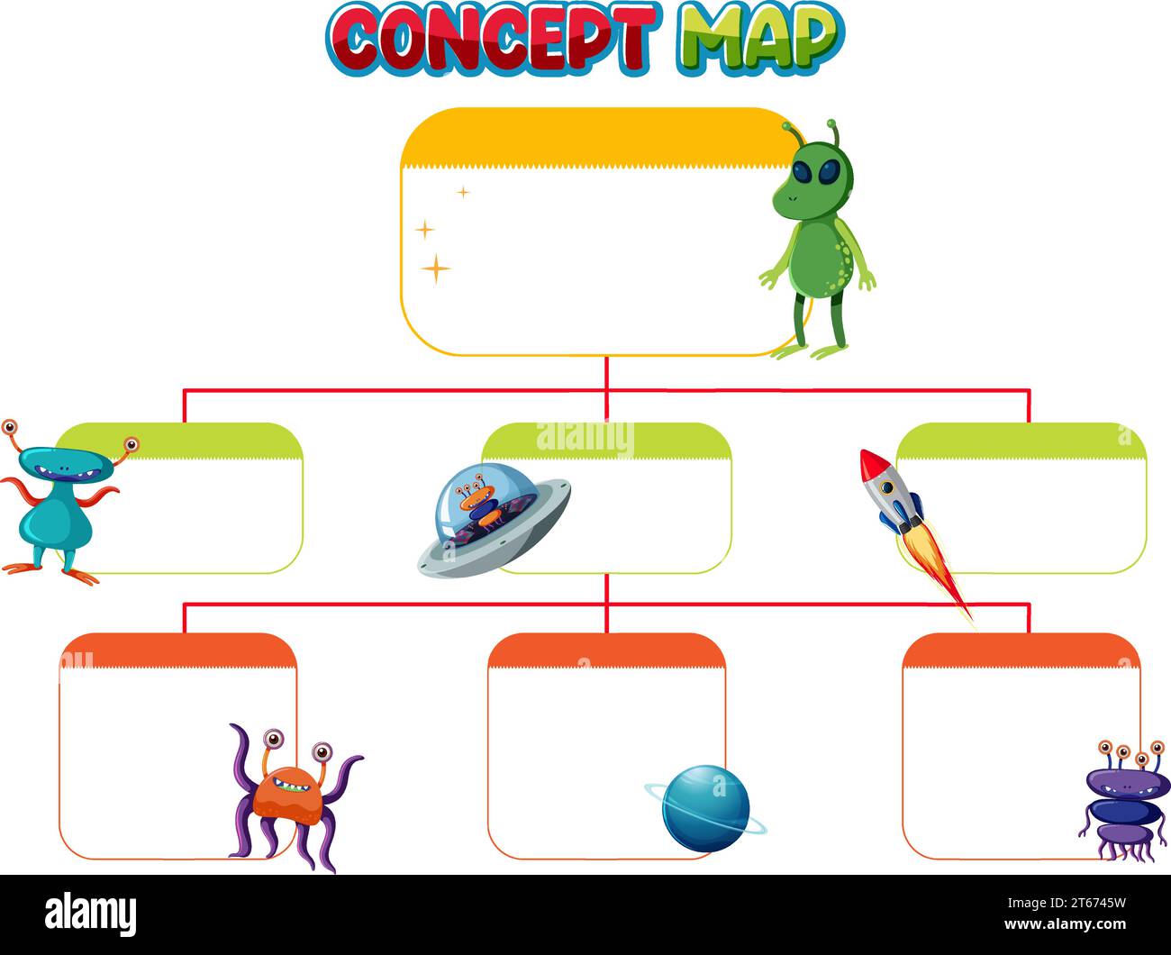 Colorful and educational concept map for students with an alien theme ...